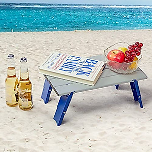 PORTAL Portable Aluminum Table with Retractable Legs and Carry Bag for Outdoor Picnic/Cooking/Camp/Travel/Beach, 15" L x 8" W x 6" H, Silver/Blue