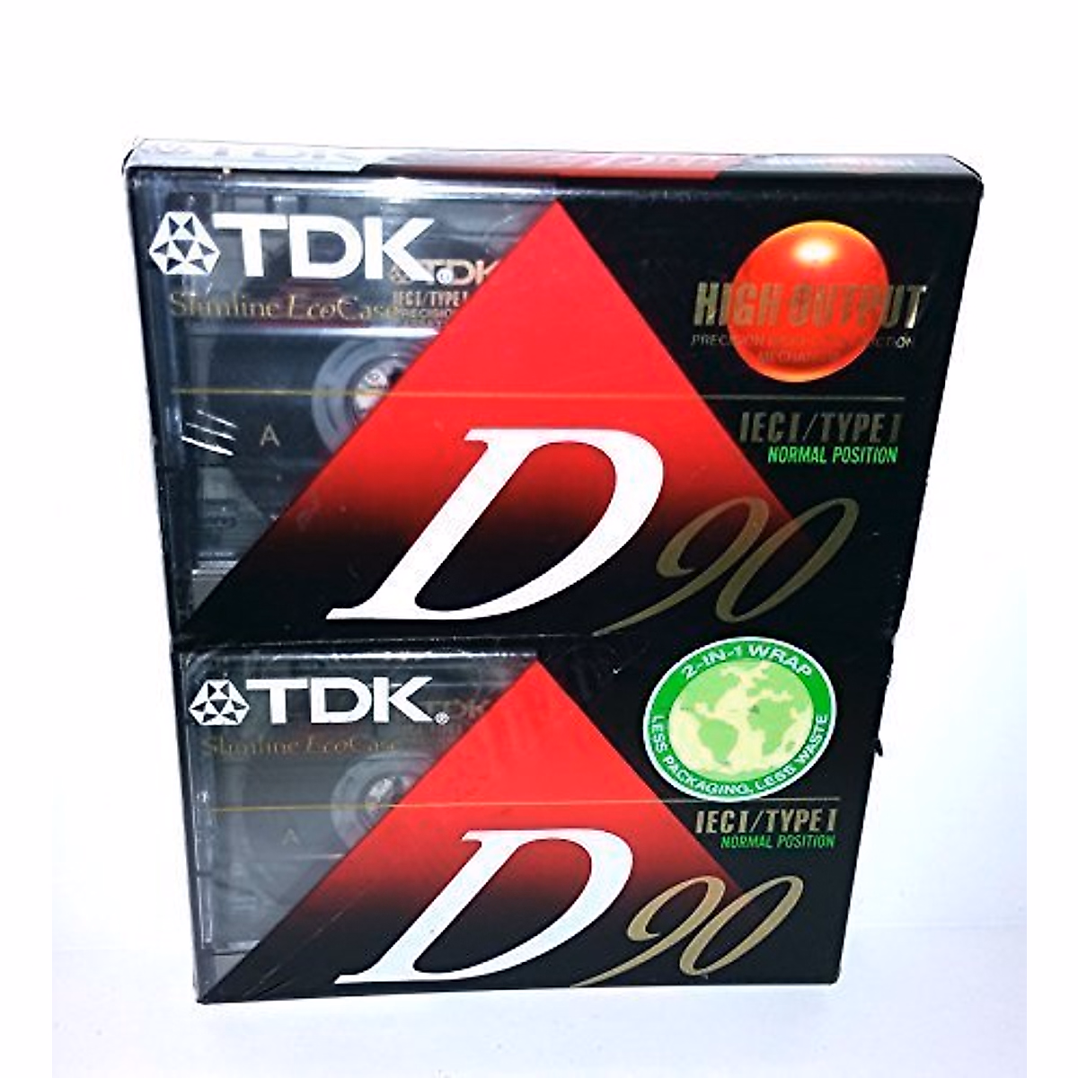 TDK Normal Bias D90 High Output Precision Rigid Construction Mechanism IEC I / Type I Normal Position - 2 Pack of Slimline EcoCase Audio Cassette Tapes