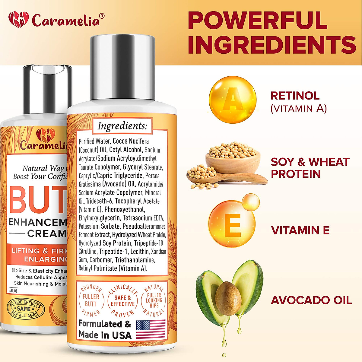 Caramelia Butt Enhancement & Enlargement Cream - Works for Your Buttocks - Butt Becomes Tightened and More Elastic without Injections - Lifts Muscles, Creating Beautiful Picture of Self-Confident Lady