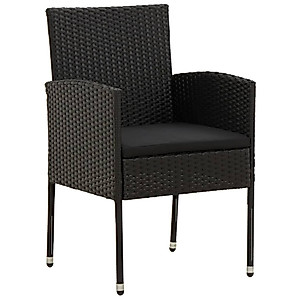 vidaXL Black Poly Rattan 7 Piece Patio Dining Set with Comfortable Cushioned Chairs and Solid Acacia Wood Table – Outdoor Furniture