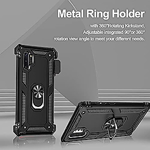 for Samsung Galaxy Note 10 Plus Case with Belt Clip Holster Ring Holder, Military Grade Protection Cover[Fit for Magnetic Car Mount] Shockproof Anti Scratch Case for Galaxy Note 10 + (Black)