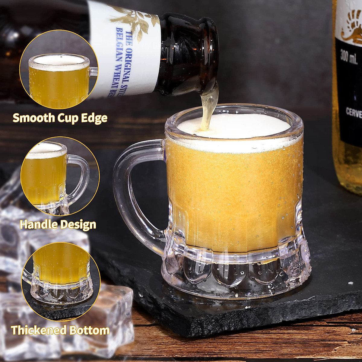 ZZYFGH Mini Plastic Beer Mugs, 2 Oz Mini Beer Glasses Shot Glasses with Handle for Party (Set of 12)