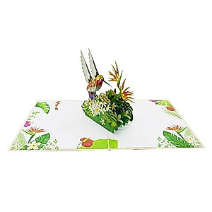 ETA 3D Floral Hummingbird Pop Up Card, Birthday Card, Thank You Card, Mother's Day Card, Nature Card, Congratulate with 3D Bird, Laser Cut, Handmade in Vietnam, 5.9 in x 5.9 in