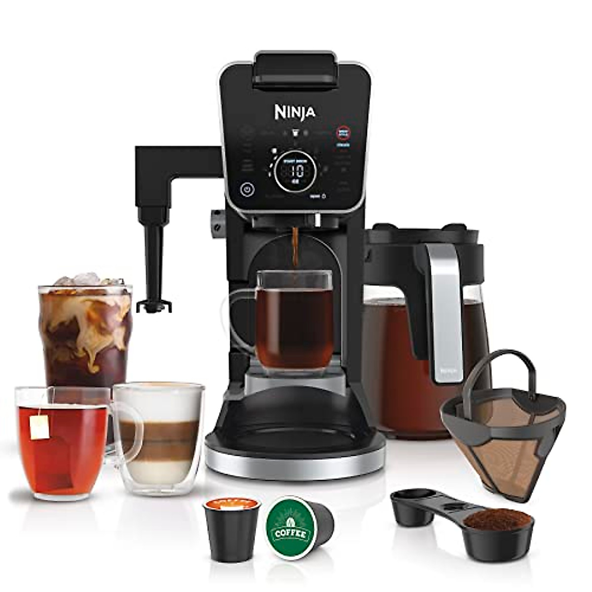 Ninja CFP307 DualBrew Pro Specialty Coffee System, Single-Serve, Compatible with K-Cups & 12-Cup Drip Coffee Maker, with Permanent Filter, Black