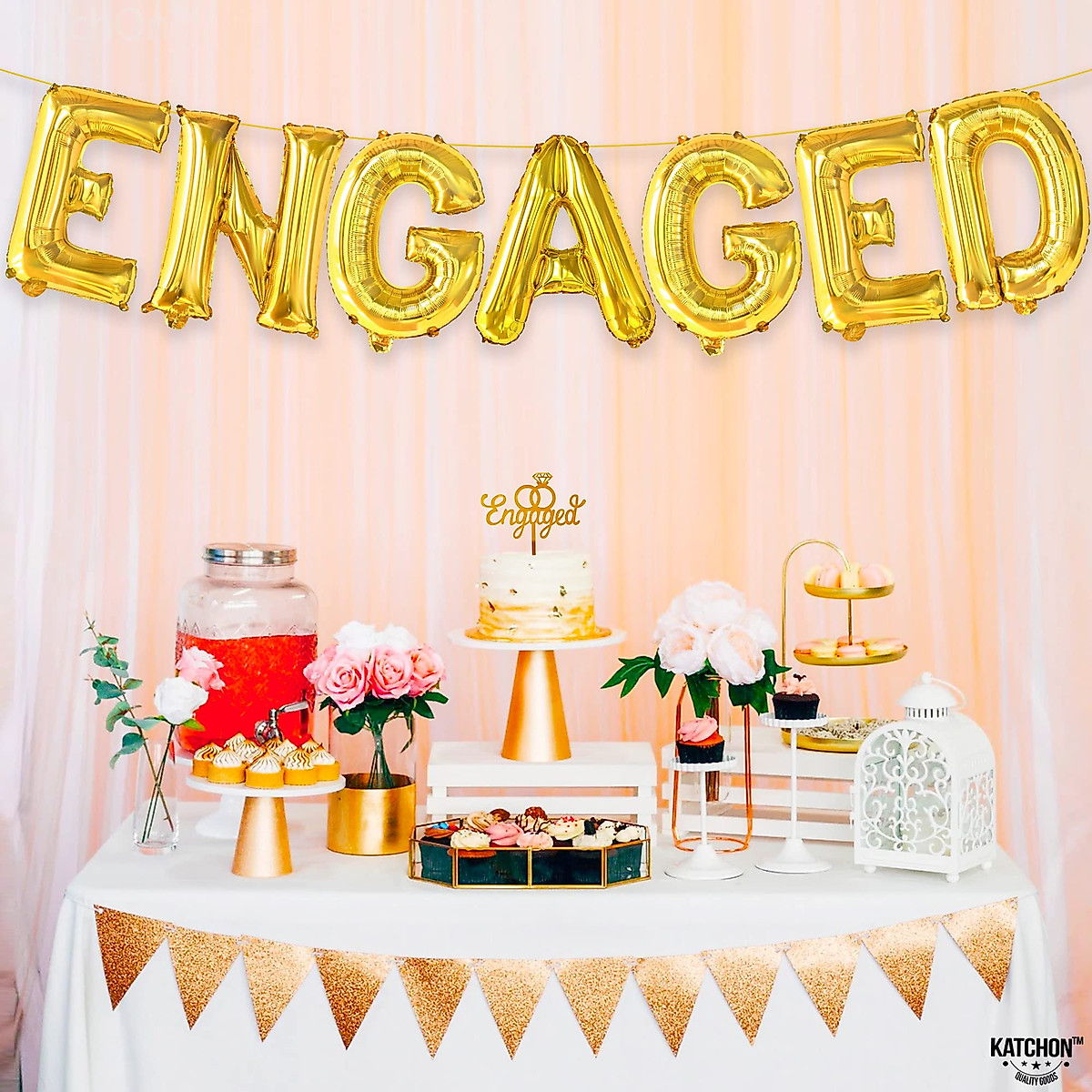 KatchOn, Gold Foil Engaged Balloons Letter - 16 Inch | Engagement Balloons for Engagement Party Decorations | Bachelorette Party Decorations | Engagement Party Balloons for Engagement Decorations