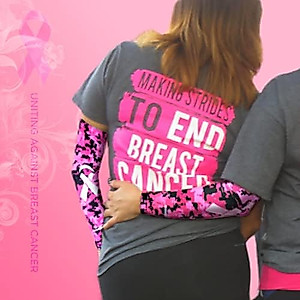 COOLOMG Pink Arm Sleeves Breast Cancer Awareness Compression Sleeves for Baseball Football Basketball M