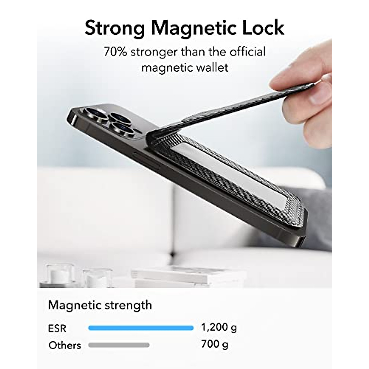 ESR Magnetic Wallet (HaloLock), Compatible with MagSafe Wallet, iPhone Wallet with Adjustable Stand for iPhone 15/14/13/12, Not for iPhone 13/12 Mini, 3 Card Holder, Vegan Leather, Black Carbon Fiber