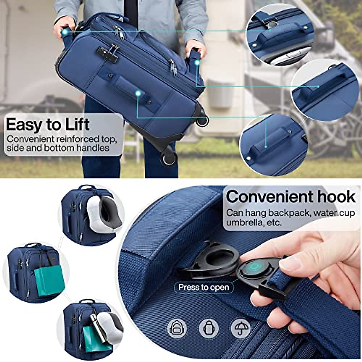 Hanke 24 Inch Softside Expandable Luggage Checked luggage Large Suitcase with Lock Travel Luggage Suitcases with Wheels Upright Rolling Luggage for Women Men Weekender