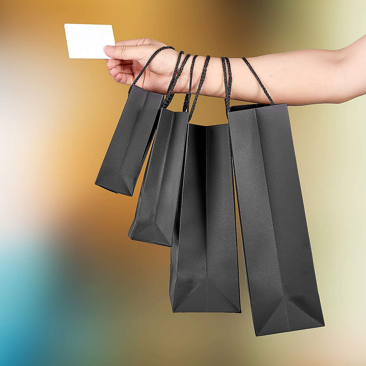 24 Pieces Kraft Paper Bags with 24 Pieces Copy Papers 4 Different Sizes Paper Bags Paper Shopping Bags in 6 Inches 8 Inches 11 Inches and 13 Inches for Birthday Graduations Parties Wedding (Black)