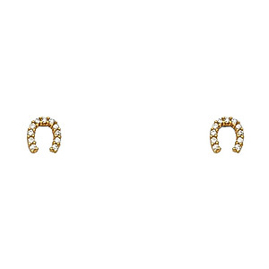 14k Yellow Gold Horse Shoe Stud Earrings with Screw Back