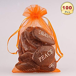 PMLAND 100 Pieces Orange Organza Drawstring Pouches for Candy Jewelry Party Wedding Favor Gift and Present Bags 4 x 6 Inch