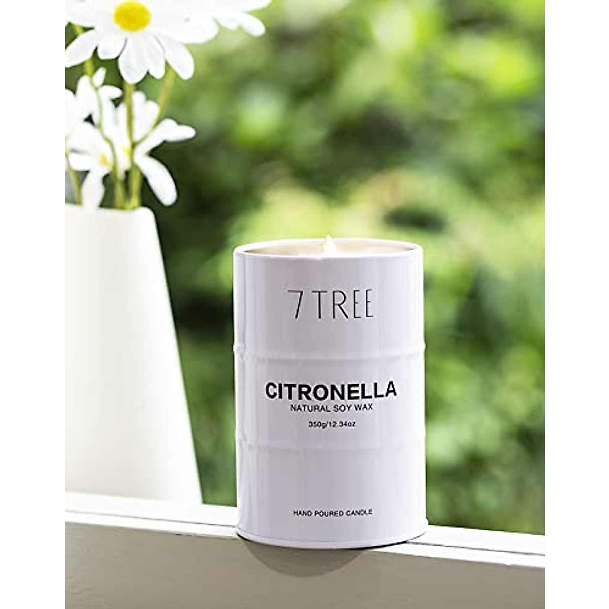 Citronella Candle Outdoor, Garden Citronella Oil Scented Candle, Large Soy Wax Tin Candle for Indoors, Outdoors, Garden,Camping, 60 Hours Long Burning, 12.34Oz White