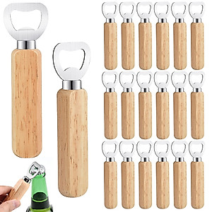 Worldity 20Pcs Wooden Bottle Opener, Stainless Steel Wood Handheld Beer Opener, Funny Bartender Bottle Opener for Groomsmen Gifts, Perfect for Home Kitchen Wedding Party Bar Restaurant