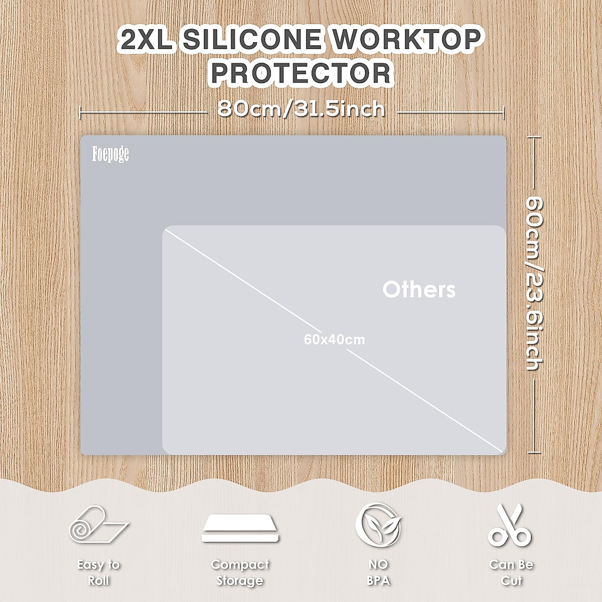 31.5" x 23.6" Extra Large Silicone Mat for Resin Casting, Crafts and Epoxy, Nonstick Silicone Sheet for Jewelry Casting Molds, Countertop Protector Mat Heat Resistant Placemats by Foepoge, Gray