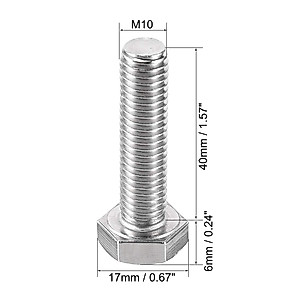 uxcell M10x40mm Hex Bolts 304 Stainless Steel Hexagon Left Hand Screw Bolt