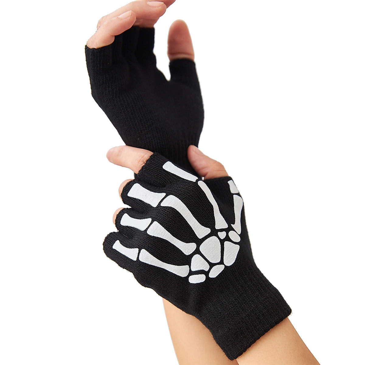 OTPEH Skeleton Gloves For Women Men Adults Fingerless Goth Gloves Glow In The Dark Halloween Costume Emo Accessories