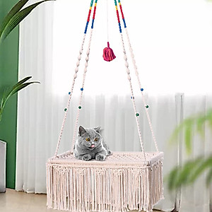 WODMB Cats Hanging Bed Cotton Pet Nest Cat Dog Hammock Thread Toy Swing Bohemian Wall Hanging (Color : A, Size : One Size)