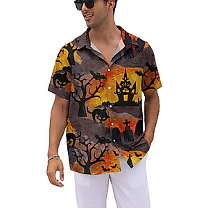 WHO IN SHOP Men's Halloween Shirts Cute Scary Horror Short Sleeve Button Up Shirt