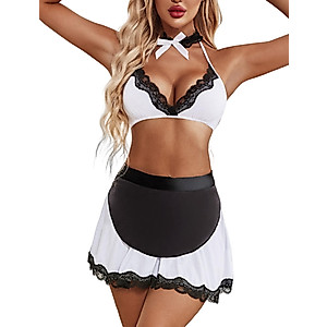 Avidlove Maid Lingerie For Women Sexy Cosplay Lingerie Role Play Lingerie Sexy Halloween Costumes Outfits White Large