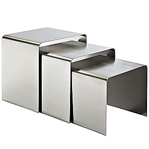 Modway Rush Brushed Stainless Steel Metal 3-Piece Side Nesting Table Set In Silver