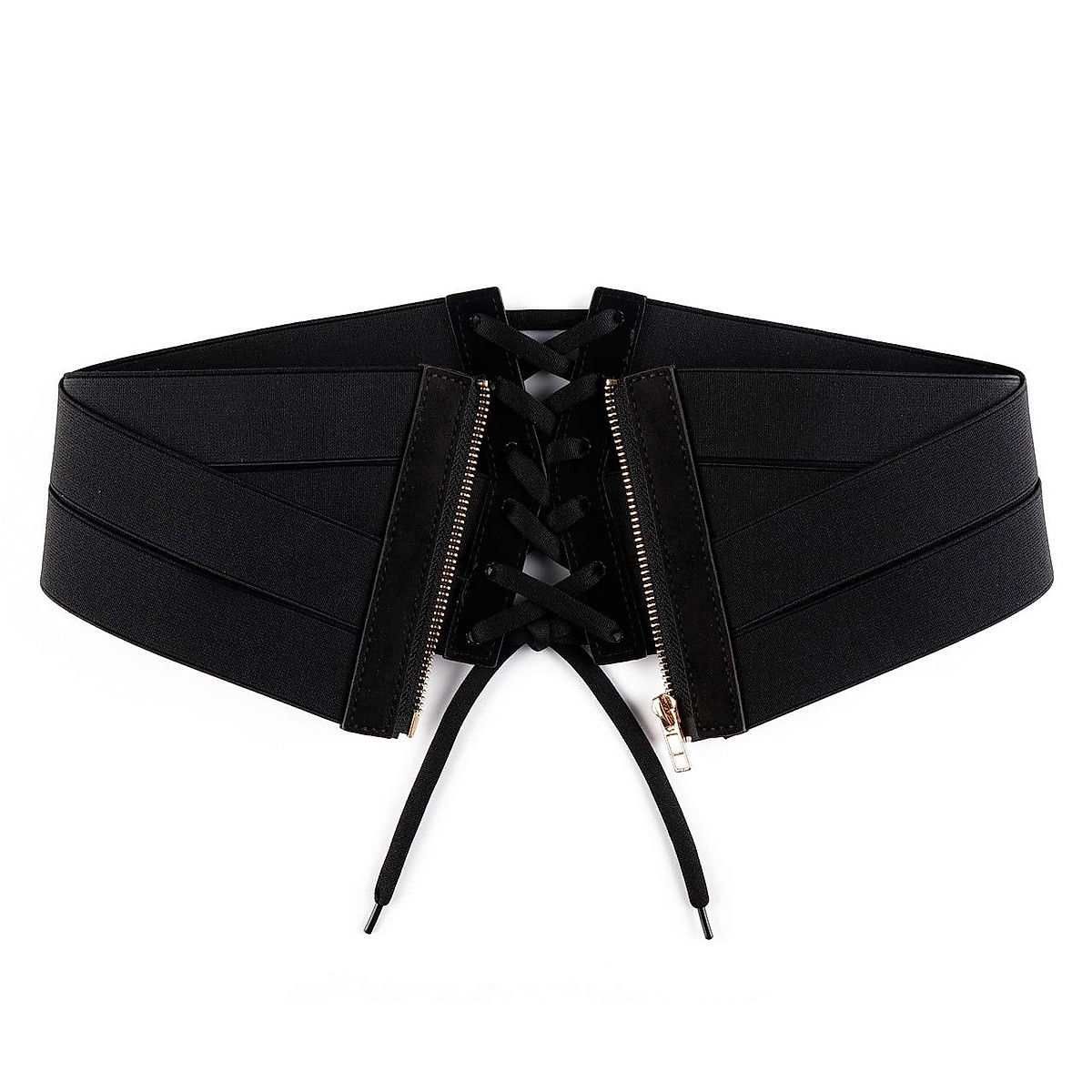 Ayliss Womens Elastic Wide Band Tie Retro Corset Cinch Belt with Zipper (Fit waist 25.59"-30.71", Black-5)