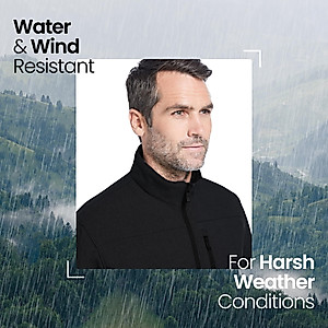 Weatherproof Midweight Softshell Jackets for Men - Water Resistant Zip-Up Men's Jacket with Stand Collar, Lightweight Windbreaker for Winter & Outdoor Activities, Black Medium