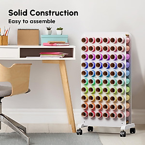 Crafit Mobile Vinyl Roll Holder, 60 Compartment Vinyl Storage Organizer with Locking Caster Wheels, Wooden Vinyl Roll Storage Cart Rack Craft Storage Gift Wrap Organizer for Home Craft Room (2" Hole)
