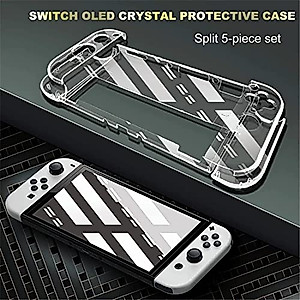 ELIATER Carrying Case Compatible with Switch OLED Model 2021, Accessories Bundle with Screen Protector, Clear Cover for Switch-Pro Controller, Silicone Skin for Joy-Con and 4 Thumb Grip Caps(Blue)