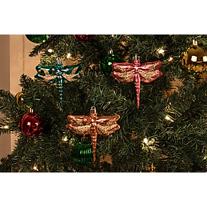 Clever Creations Dragonfly Christmas Ornament Set of 4 Pieces, Shatterproof Holiday Décor for Christmas Trees, Peach, Pink and Teal