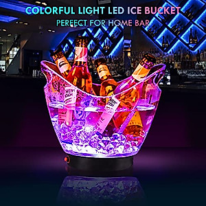 Warepro LED Ice Buckets 5L Clear PS+ABS Plastic ice Bucket RGB Colors Changing LED Cooler Bucket, Power by 2 AA Batteries, Multi Colors Changing for Party/Home/Bar/KTV Clubs