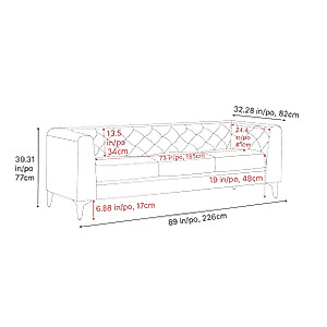 Valencia Avery Leather Couch 89" | Top Grain Nappa 11000 Leather 3 Seater with Tufted Back, Solid Wood Frame, Plush Cushioning, Saddle Tan