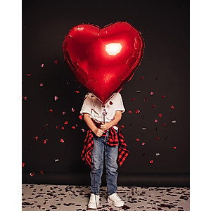 [4 Pcs] 32" Big Red Heart Foil Balloons, Big Giant Jumbo Heart Shaped Mylar Aluminium Decoration for Girl Valentine's Day Surprise Birthday Wedding