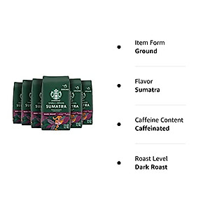 Starbucks Ground Coffee—Dark Roast Coffee—Sumatra—100% Arabica—6 bags (12 oz each)