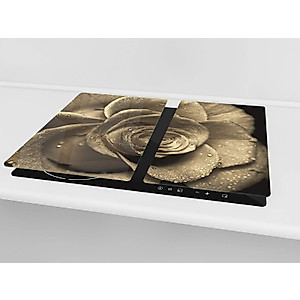 Tempered GLASS Chopping Board - Induction Cooktop Cover - Glass Cutting Board; MEASURES: SINGLE: 60 x 52 cm (23,62” x 20,47”); DOUBLE: 30 x 52 cm (11,81” x 20,47”); D06 Flowers Series
