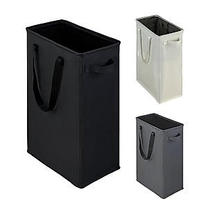 HMFULE Narrow Laundry Basket, Slim Laundry Hamper with Handle，Portable Storage Hamper 48L Foldable for Laundry Room, Dorm and Bedroom (Black)