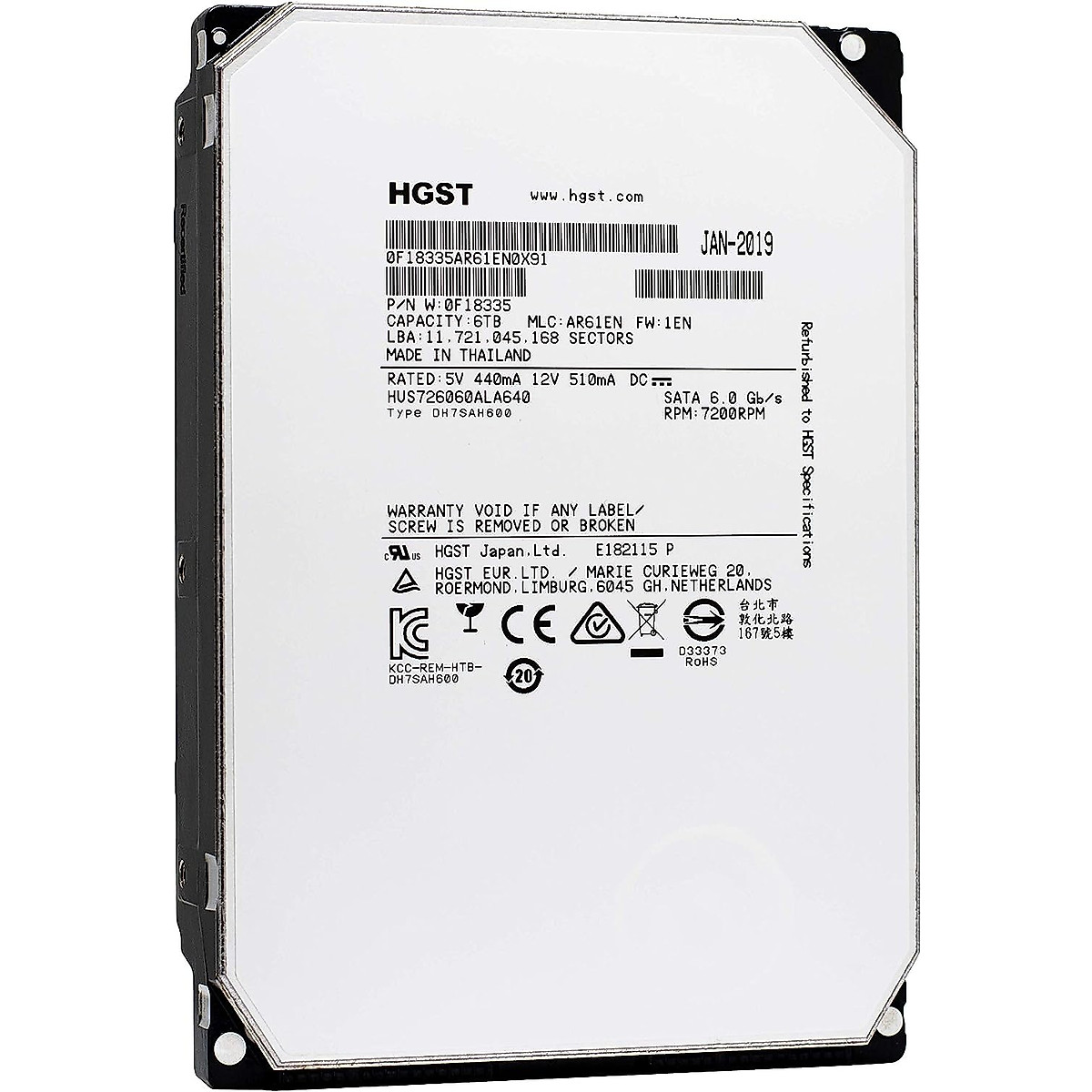 HGST Ultrastar HE6 HUS726060ALA640 (0F18335) 6TB 7200RPM 64MB Cache SATA 6.0Gb/s 3.5inch Enterprise Hard Drive - w/3 Year Warranty (Renewed)
