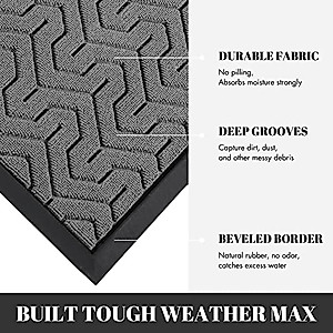 Yimobra Door Mat, All-Season Outdoor Indoor Durable Doormat for Home Entrance Floor, Heavy Duty Non Slip Front Door Mats Outdoor, Easy to Clean, Garage and Garden, 29.5 x 17 Inch, Grey