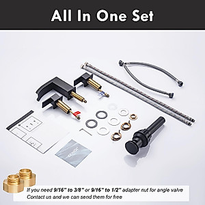 CEINOL Waterfall Bathroom Faucet Matte Black, Bathroom Sink Faucet 3 Hole, Widespread Bathroom Faucet Set with Pop Up Drain and Hose