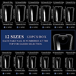 Moxluck Full Cover Duck Nail Tips,Clear Curved False Nail Tips 120Pcs Duck Acrylic Nails, Wide Short French Fake Nails For Extensions Home DIY Nail Tips Art 12 Sizes