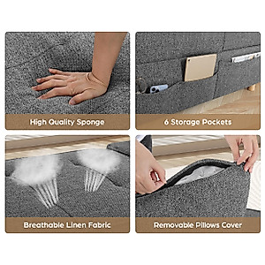 SEJOV Sleeper Sofa Chair Bed,4-in-1 Convertible Sofa Bed Chair with 6 Adjustable Backrest and Pillow, 3-Seat Pull Out Sleeper Chair Linen No Backrest for Bedroom Small Space Living Room, Dark Grey