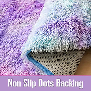A Nice Night Shaggy Fluffy Faux Fur Area Rug,Soft, Luxurious Shag Carpet Rugs for Nursery Rug, Bedroom, Living Room, Luxury Bed Side Plush Carpets, Rectangle (Blue Purple, 5' x 7')