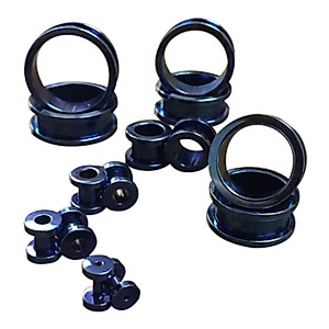 Lobal Domination Pair of Dark Blue Titanium Ion Plated Screw Fit Tunnels Plugs Earlets Gauges (10g (2.5mm))