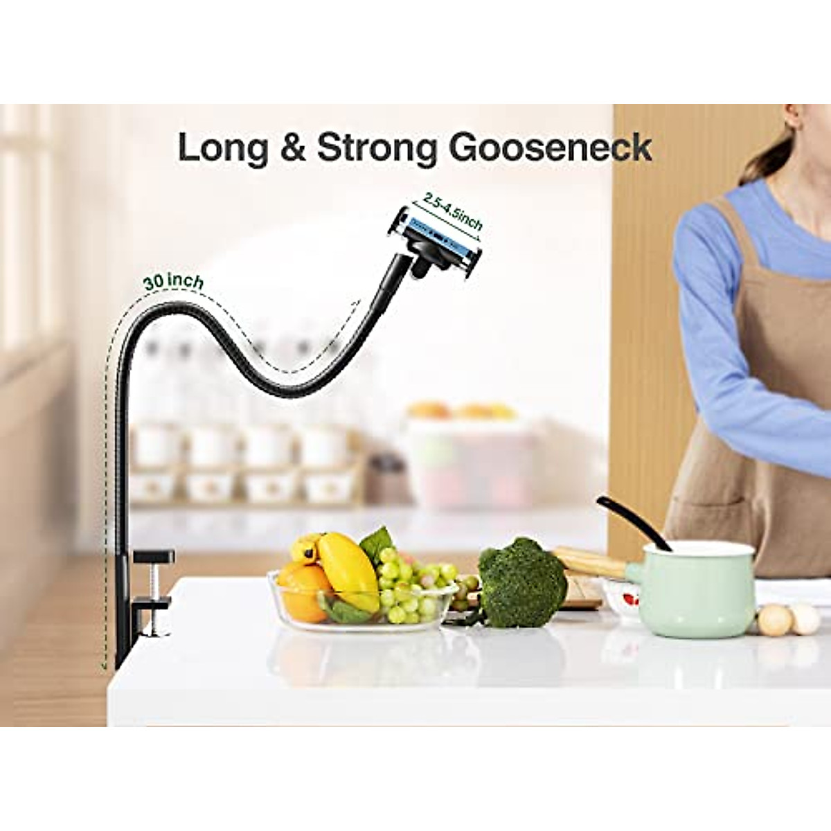 elitehood Aluminum Gooseneck Phone Holder for Bed [360° Swivel Tilt Rotation] - Long & Flexible Bed iPhone Holder, Overhead Cell Phone Mount Stand for Desk, Compatible with 4-7’’ Cellphone