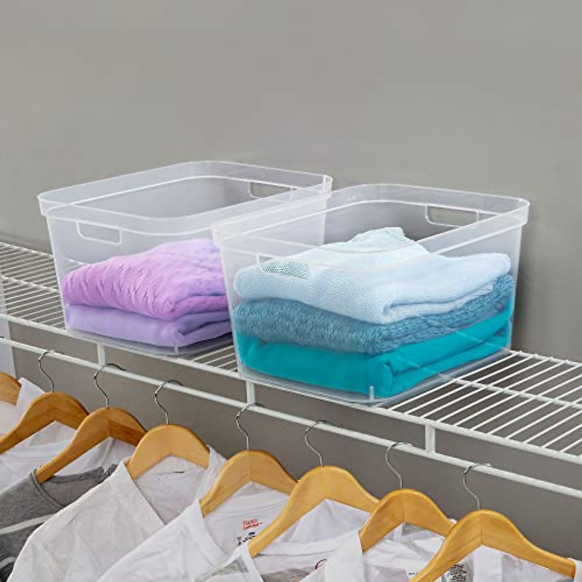 Sterilite 8.25x12.25x15 Inch Modern Polished Storage Bin w/ Comfortable Carry Through Handles & Banded Rim for Household Organization, Clear (6 Pack)