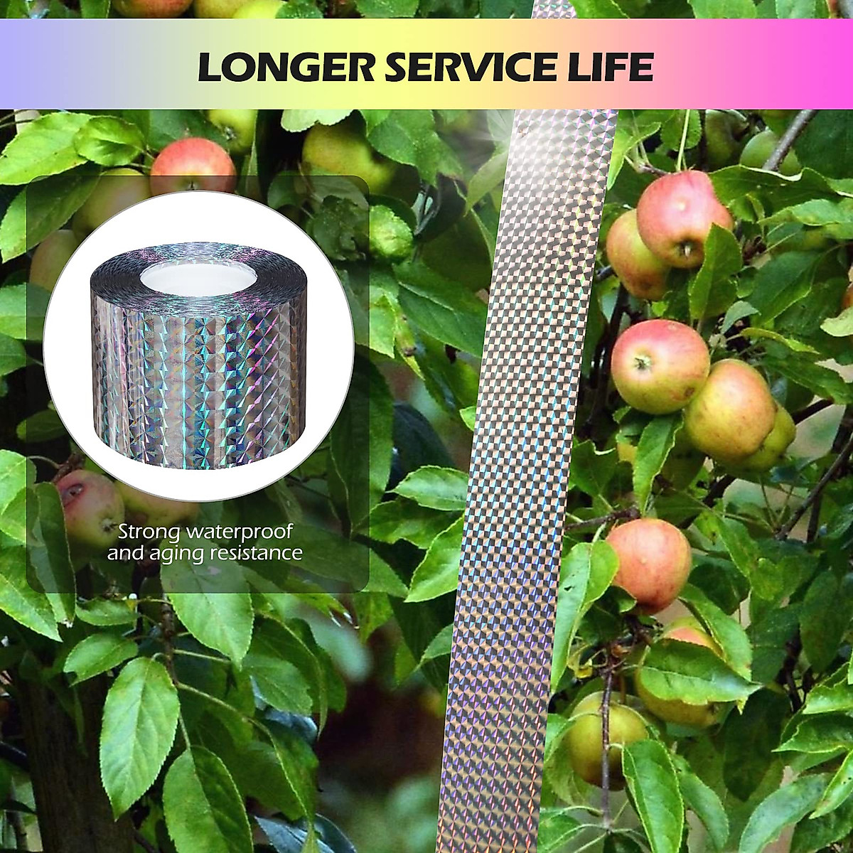 Ruolan Bird Scare Tape Ribbon(700FT) Reflective Tape Keep Birds Away Outdoor,Double Side Bird Flash Tape, Scare Geese, Pigeon, Duck, Woodpecker