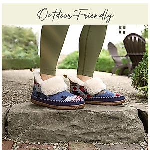 Dearfoams Women's Alpine Moritz Outdoor Arch Support House Shoe Bootie Slipper, Navy Multi, 11-12