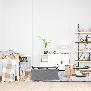 DAYARD Fabric Storage Bins with Metal Frame, Large Storage Baskets for Closet Organizing, Rectangle 2-Pack, Grey