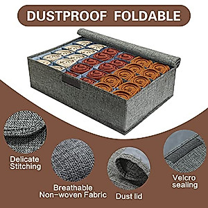 Sock Drawer Organizer Divider 2 Pack Socks Organizer with Lid 30 Cell Foldable Closet Sock Storage Divider Tie Storage Underwear Storage Boxes for Storing Socks Ties Bra Handkerchiefs Belts (Gray)
