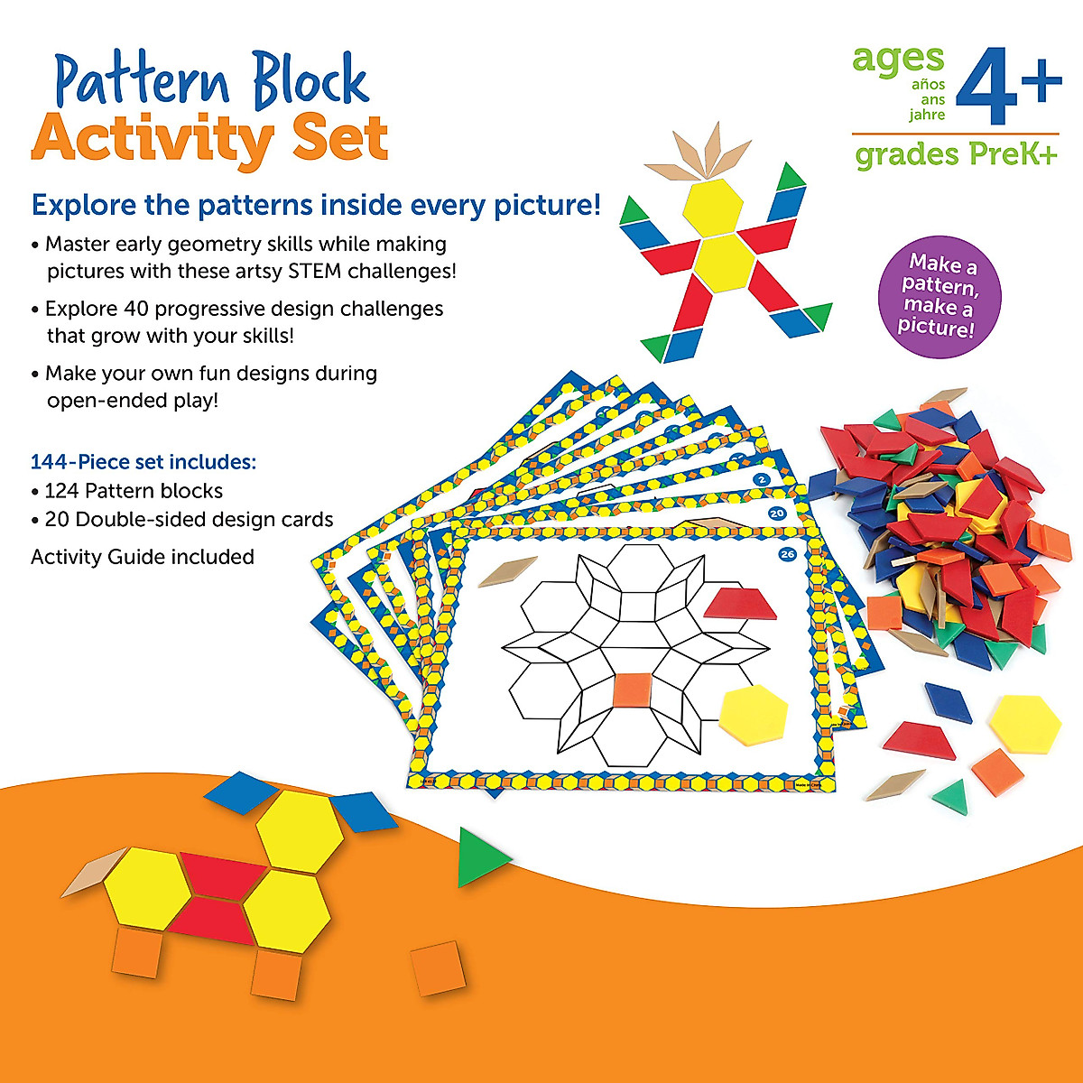 Learning Resources Pattern Block Activity Set, 20 Double-Sided Cards, Puzzles for Kids, Easter Gifts for Kids, Ages 4+