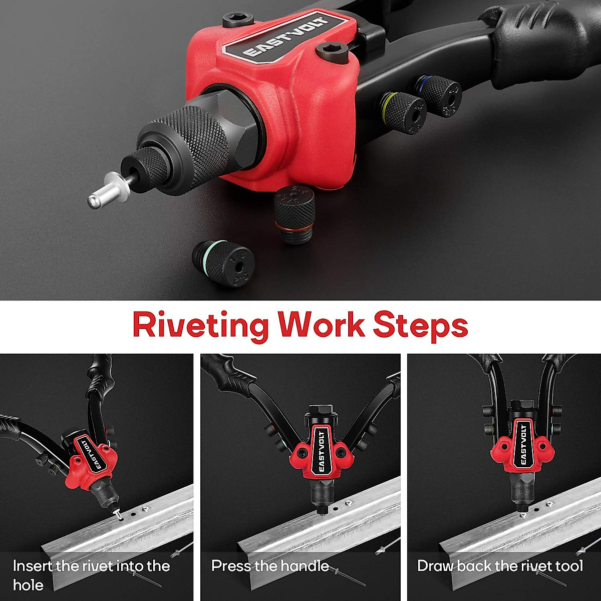 Eastvolt Rivet Nut Tool, 3 in 1 Hand Rivet, Rivet Gun Rivet Nut Tool Reamer 3 in 1 Set, Including 60Pcs Rivet Nuts, 6 Metric & SAE Mandrels and 2 Reaming Mandrels with Carrying Case (BT-501)